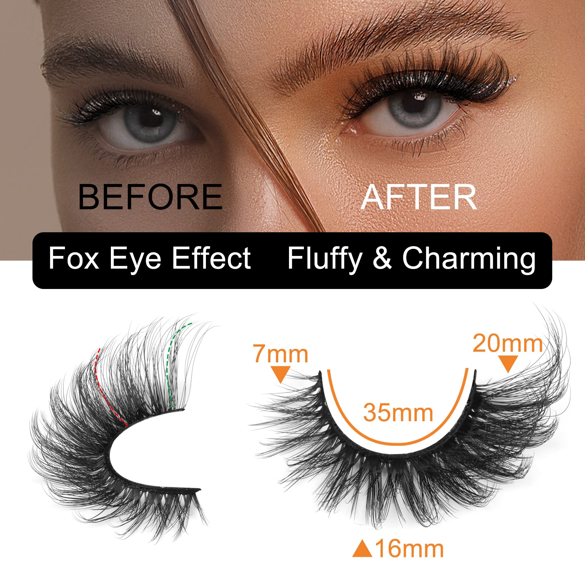 Cat Eye Fake Lashes Dramatic False Eyelashes Faux Mink Lashes Extension Wispy Fluffy Natural Look 7 Pairs Pack Fox Eye Lash 8D Volume Thick long Reusable Light Cruelty-Free by Boahankuke