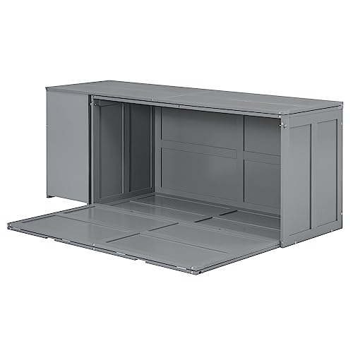 BOVZA Queen Size Rotable Desk and Storage Drawers, Murphy Cube Cabinet Bed for Small Spaces, Gray