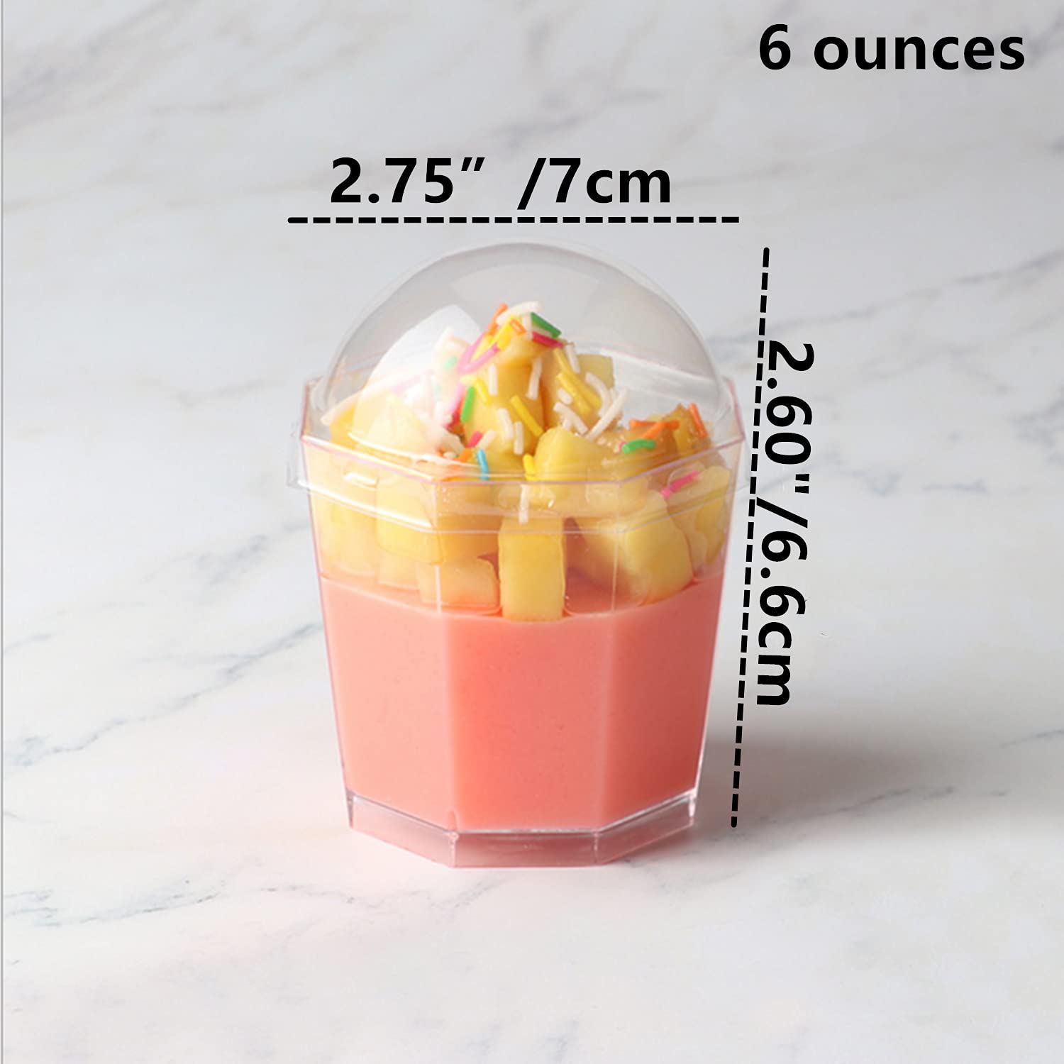 DongAi 25Pcs 6-Ounce Transparent Plastic Dessert Cups,Octagon Clear Plastic Dessert Tumbler Cups Serving Bowls with, 25 Tablespoons and Lids，Pudding Ice Cream Yogurt Candy for at The Parties Weddings