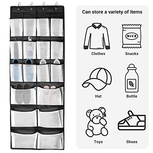 PerfectMart Over the Door Shoe Organizers Hanging Shoe Racks Holders with 6 Extra Large Breathable 12 Normal Mesh Pockets Shoe Holder Storage Hanger Pantry Closet Organizer(59" x 21.6",Black)