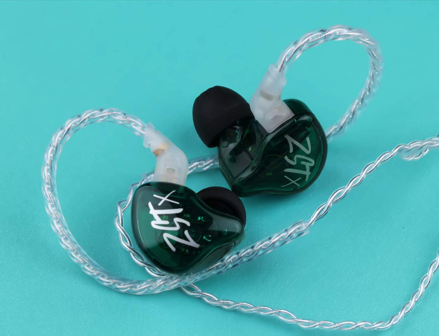 Linsoul KZ ZST X 1BA+1DD Hybrid Dual Driver HiFi in-Ear Earphones with Silver-Plated Detachable 2Pin Cable for Musicians Audiophile (with Mic, Green)