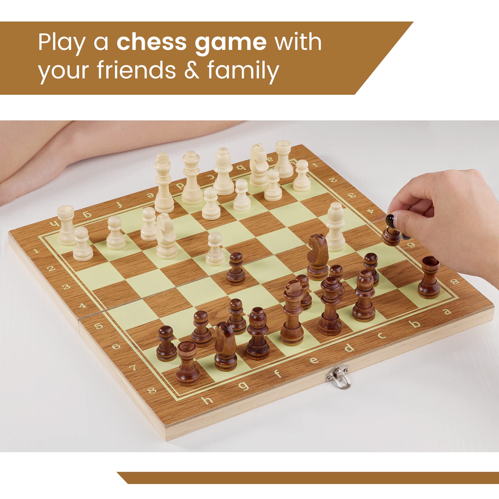 CSVICTORY Classic Chess Set 11" x 11"- New Zealand Pine Wooden Chess Set with Folding Chess Board, Staunton Chess Pieces & Storage Box, Wood Chess Set Board Game Upgrade Edition