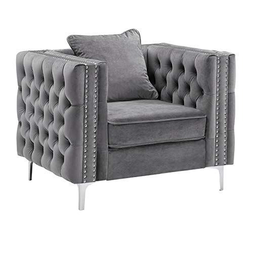 BOWERY HILL 3-Piece Tufted Modern Velvet Living Room Set in Gray