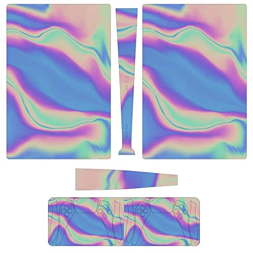 Colorful Fluid Gradient Full Protective Skin Cover Design Wrap Decal Sticker Compatible with PS5 Digital Edition Console and Controller