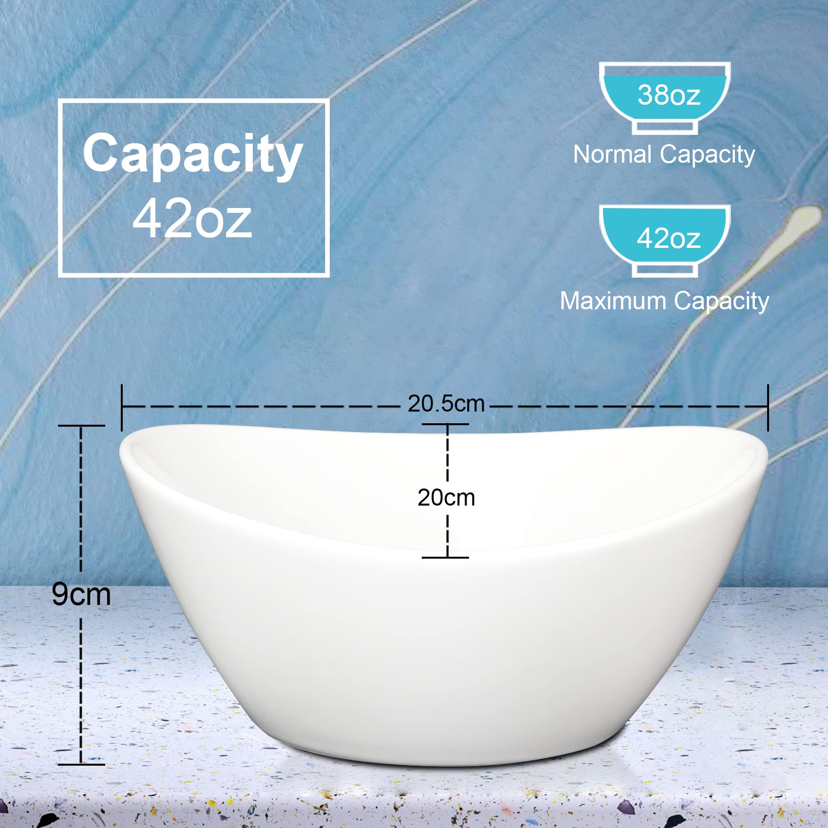 Cibeat 42 Ounce Porcelain Bowls Set of 4 Pack Premium White Ceramic Bowls for Cereal, Soup, Salad, Pasta, Prep, Rice, Ice cream, Microwave & Dishwasher Safe…