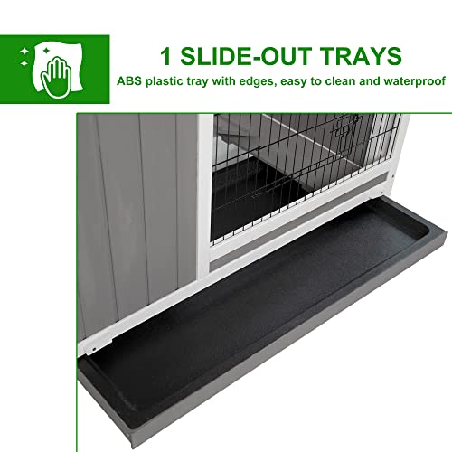 Gowoodhut Rabbit Cage On Wheels Outdoor Rabbit Hutch with Ramp, Pull Out Tray Indoor Wooden Guinea Pig House Bunny Hutch for for 1-2 Rabbit Guinea Pig Hedgehogs (GREYWHITE)