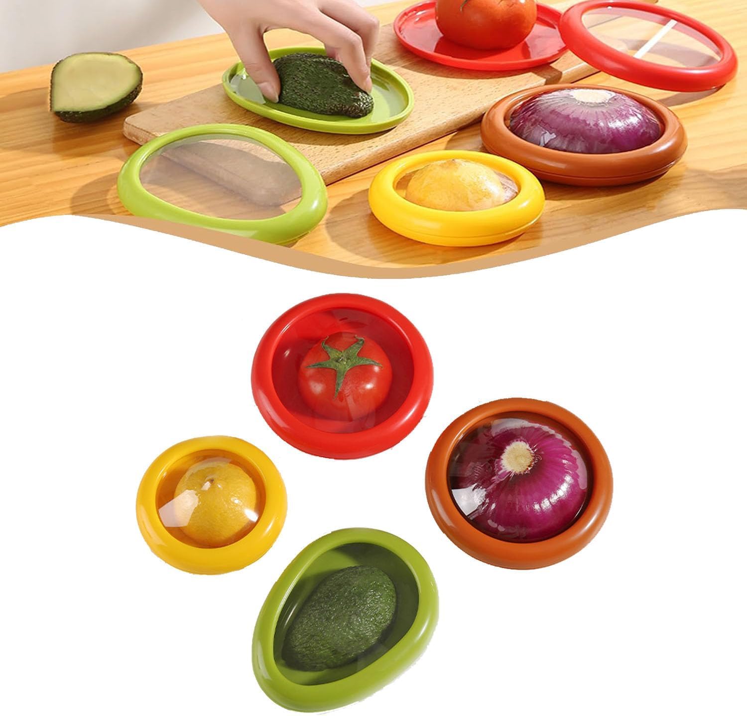 Fruit and Vegetable Anti-Oxidation Storage Box, Fruit Storage Containers for Fridge, Silicone Food Storage Containers for Onions,Lemons, Garlic and Potatoes,Avocado Saver(4 pieces)
