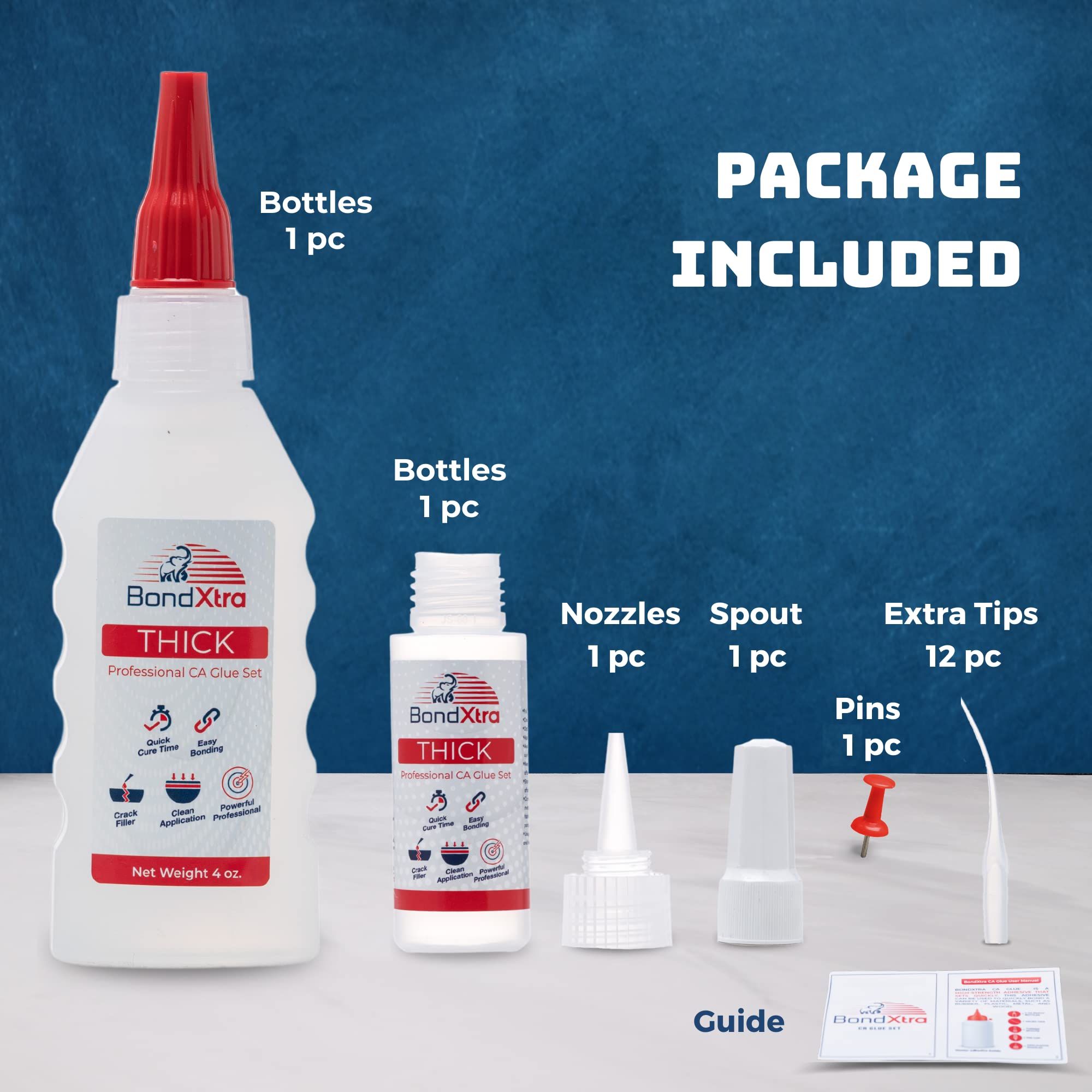 BondXtra Thick Viscosity 8 oz. Premium CA Glue for Woodworking with Extra Bottles, Caps and Microtips, Super Glue Kit for Woodturning, Plastic, Wood and DIY Craft