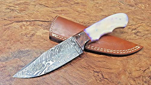 Carepro Hand Forged Damascus Steel Knife Colored Bone Handle Custom Made Hunting Knife