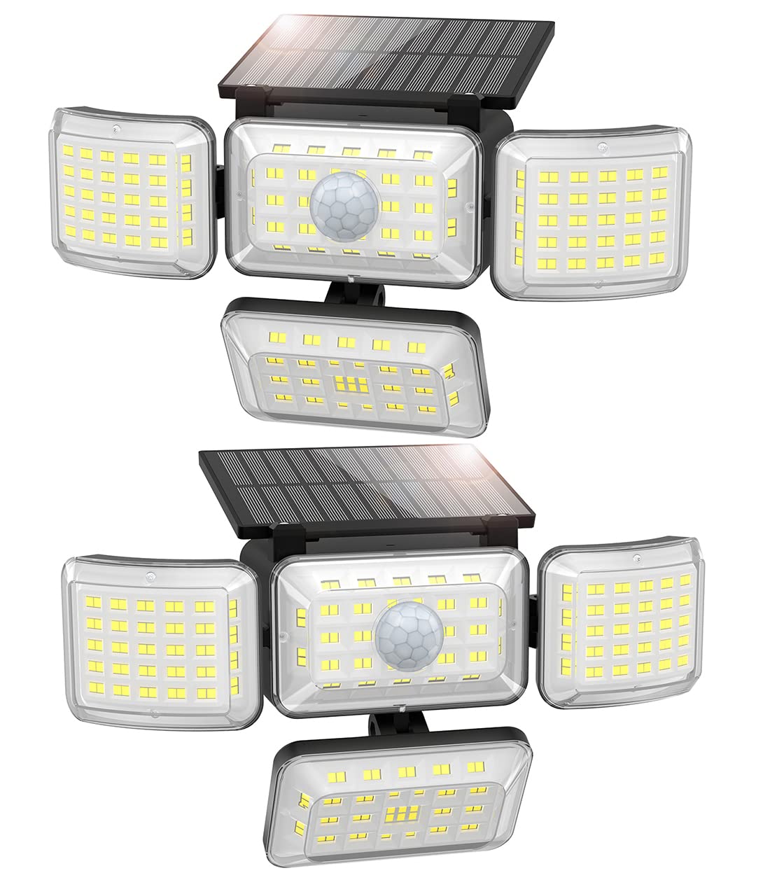 Solar Lights Outdoor, 250 LED 2500LM Security Motion Sensor Flood Light with 4 Adjustable Heads, IP67 Waterproof, 3 Modes & 300° Wide Angle Smart Outside Wall Light for Garden Pathway Garage, 2 Pack