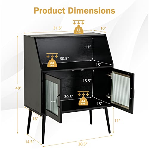 Giantex Buffet Cabinet with Storage, Farmhouse Sideboard with Open Shelves & Tempered Glass Door, Mid Century Free-Standing Kitchen Cupboard for Living Room Hallway, Black