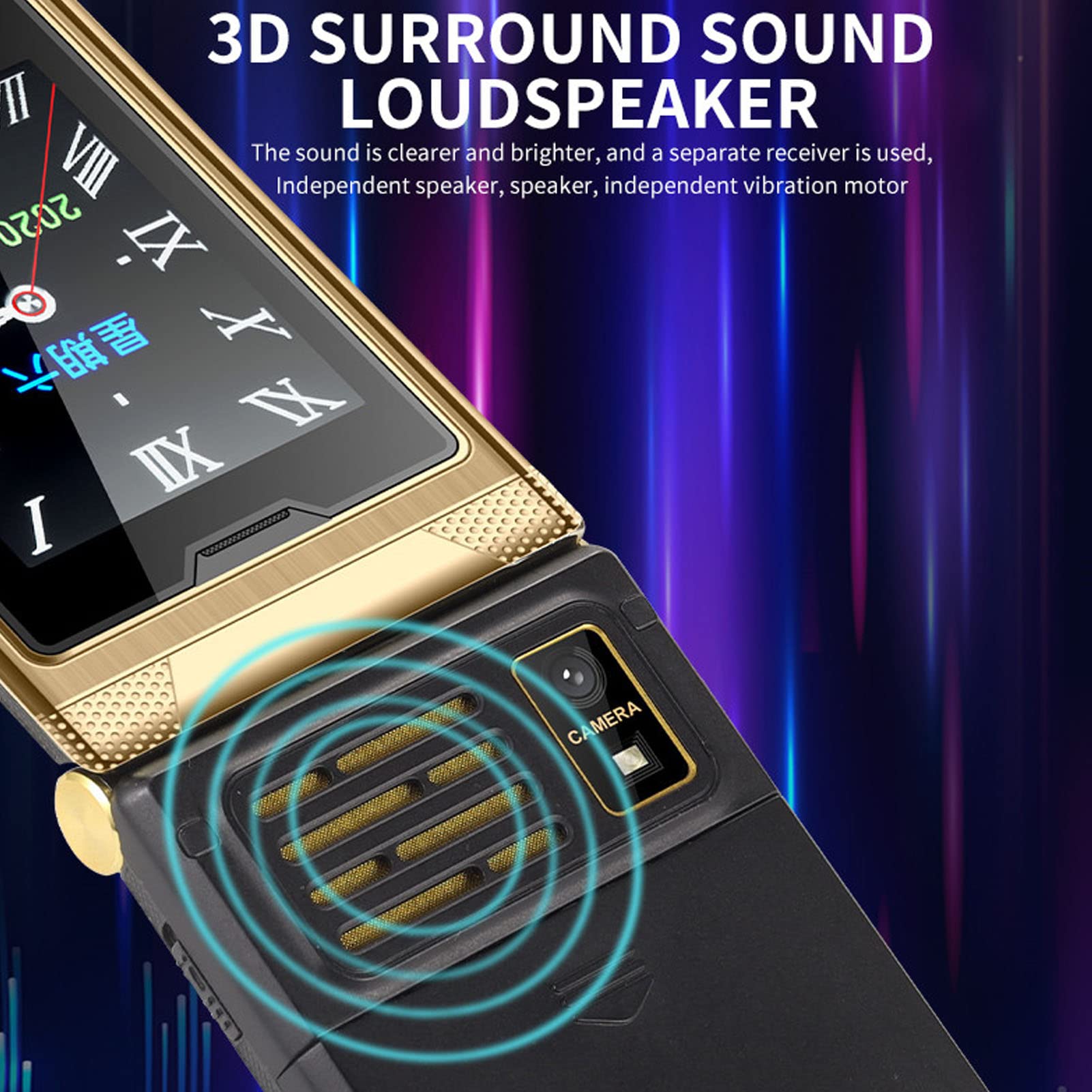 Flip Cell Phone for Seniors,G Seniors Phone,3.0 Inch Double Sided Large Screen Cell Phone,Long Standby Dual SIM Phone, 5900mAh 1.3 MP Support Flashlight Camera Music Player (Gold)