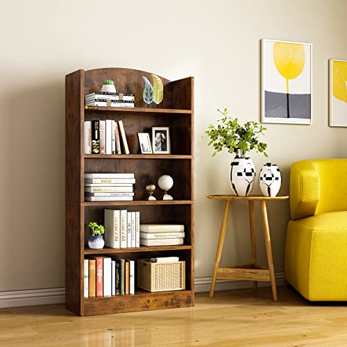 MIN WIN 5-Tier Open Bookcase and Bookshelf, 47.24" Tall Shelf Wood Bookcase with Storage Rack Shelf,Standing Display Shelf Units for Home Office, Living Room, Entryway, Kitchen-Antique