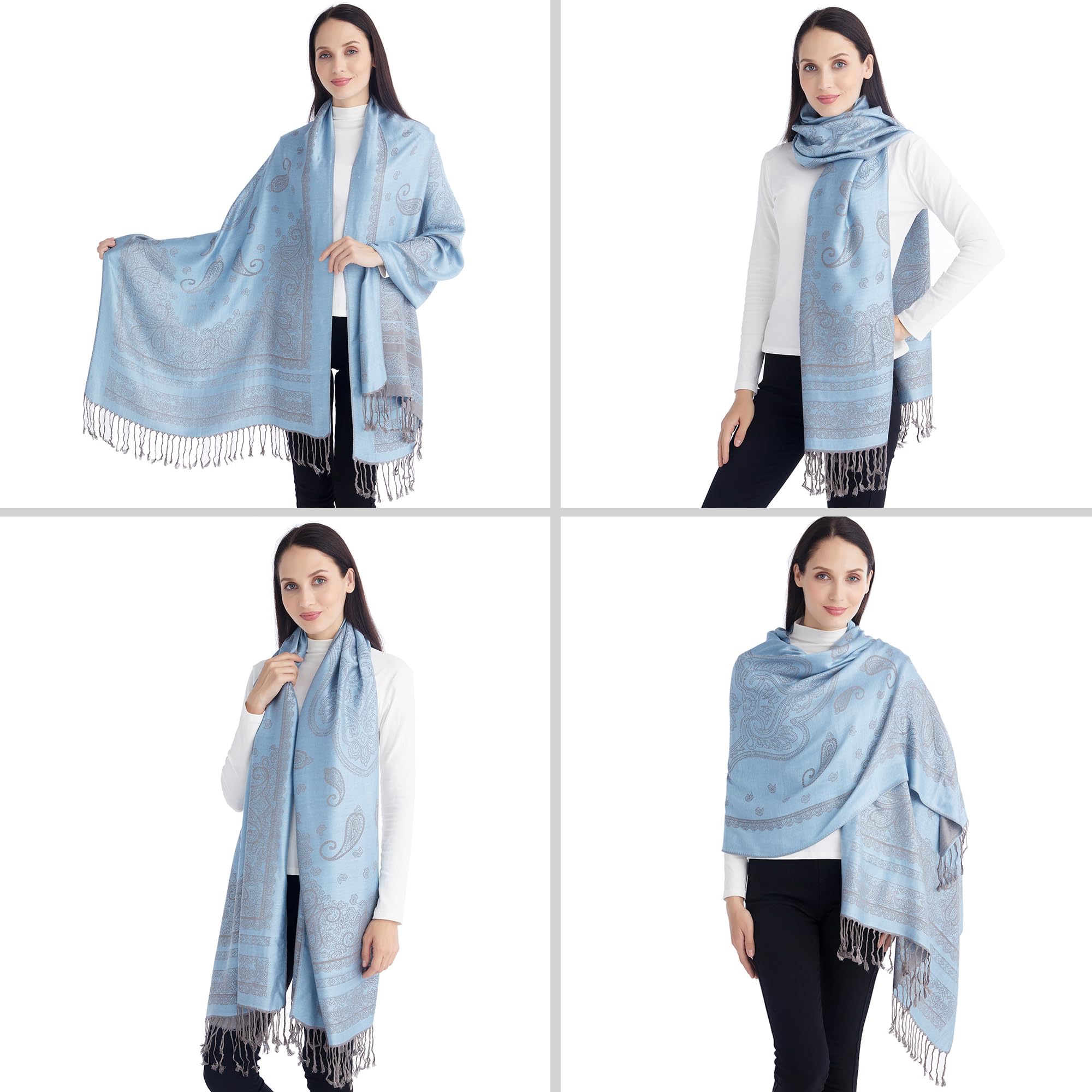 Ciormis Shawl Wraps for Women, Silky Jacquard Paisley Pashmina Scarves for Bridal Formal Dresses(US-Light Blue)