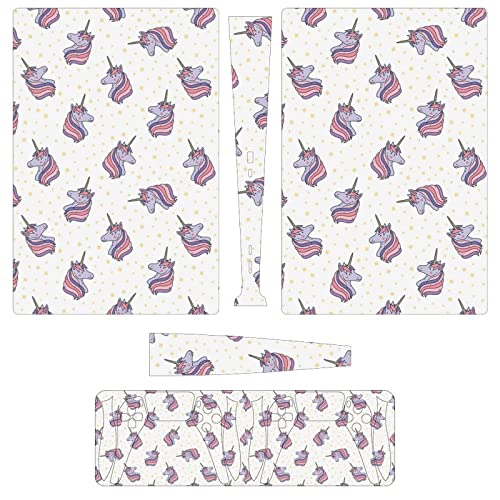 Colorful Unicorn Heads Full Protective Skin Cover Design Wrap Decal Sticker Compatible with PS5 Digital Edition Console and Controller