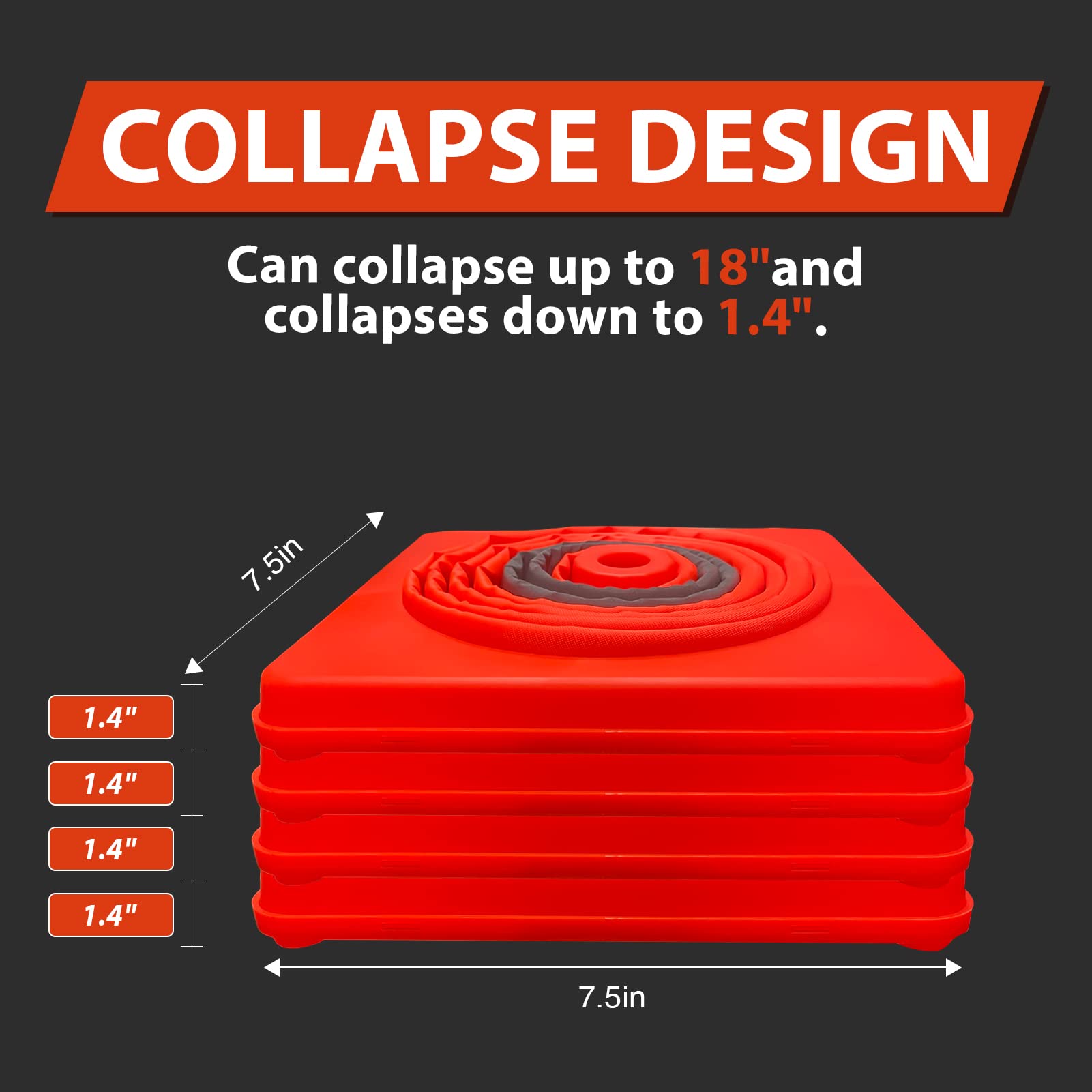 EDAUS 5 Pack Collapsible Traffic Cones, 18 Inch Orange Safety Road Parking Cones, Pop up Construction Cones with Reflective Strips and Stable Base, Perfect for Driving Training & Remind People