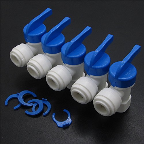 Elbow 1/4-Inch Female x 3/8-Inch Tank Ball Valve Quick Connect Fitting Aquarium RO Water Filter Pack of 5