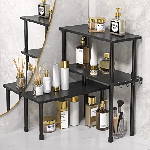 JayRex Bathroom Organizer Countertop Counter 2 Tier Kitchen Corner Counter Shelf Separable for Multiple Use