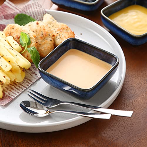 vancasso Stern 6 Oz Dipping Bowls, 3.7 Inches Ceramic Soy Sauce Dish, Square Side Dishes, Small Appetizer Plates Set of 4