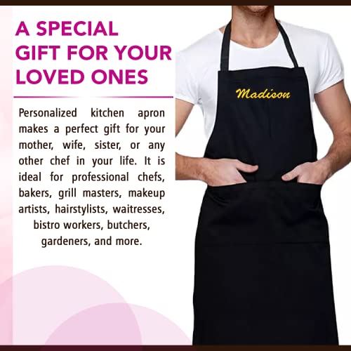 Personalized Apron with Hat for Men and Women - Custom Apron with Embroidered Name - Unisex Red Apron with Pockets for Kitchen Cooking Baking Restaurant BBQ Painting Crafting