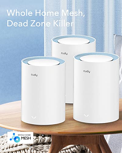 Cudy M1200 3-Pack AC1200 Whole Home Mesh WiFi System, 2.4GHz 5GHz Dual Band WiFi Router, Range Extender and Router, VPN, IPv6, DDNS