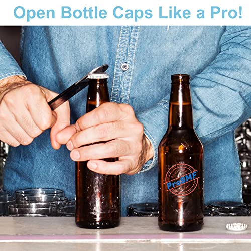 ProSMF Flat Bottle Opener - Bottle Opener for Bartender - Beer Bottle Opener - Stainless Steel - Heavy Duty - Vinyl Rubber Coated Handle - Black - 3 Pack - 2 Large & 1 Mini
