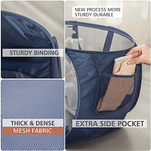HONOMA Sturdy Mesh Laundry Hamper Basket Bag,Pop up Basket with Side Pocket for Laundry Room, Bathroom, Kids Room, College Dorm or Travel (Pop Horizontal, Emerald)