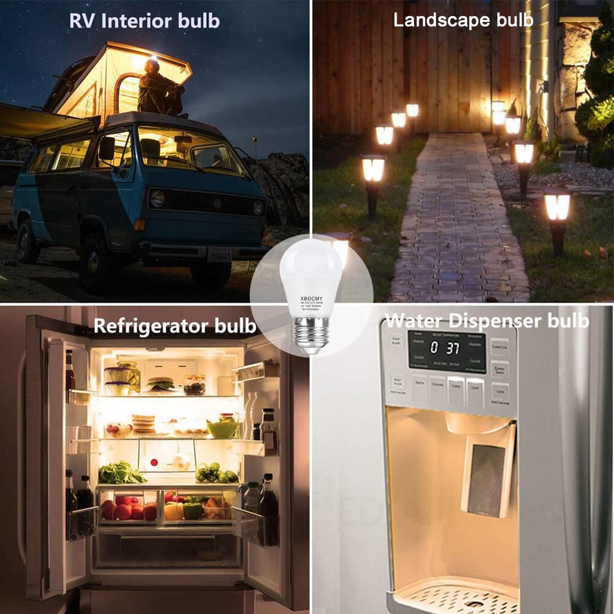 XBOCMY A15 LED Light Bulbs, 40 Watt Equivalent LED Refrigerator Light Bulb, 5W Daylight 5000K, 500 Lumens, Medium Base (E26), Non-Dimmable, A15 Appliance Bulb, 2-Pack