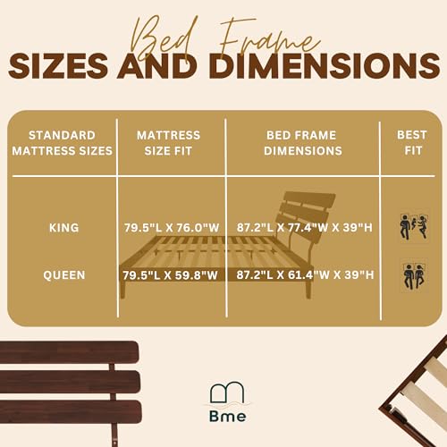 Bme Caden 15'' Bed Frame with Adjustable Headboard - Mid Century, Retro Style with Acacia Wood - No Box Spring Needed - Wood Slat Support - Easy Assembly - Walnut, King (U.S. Standard)