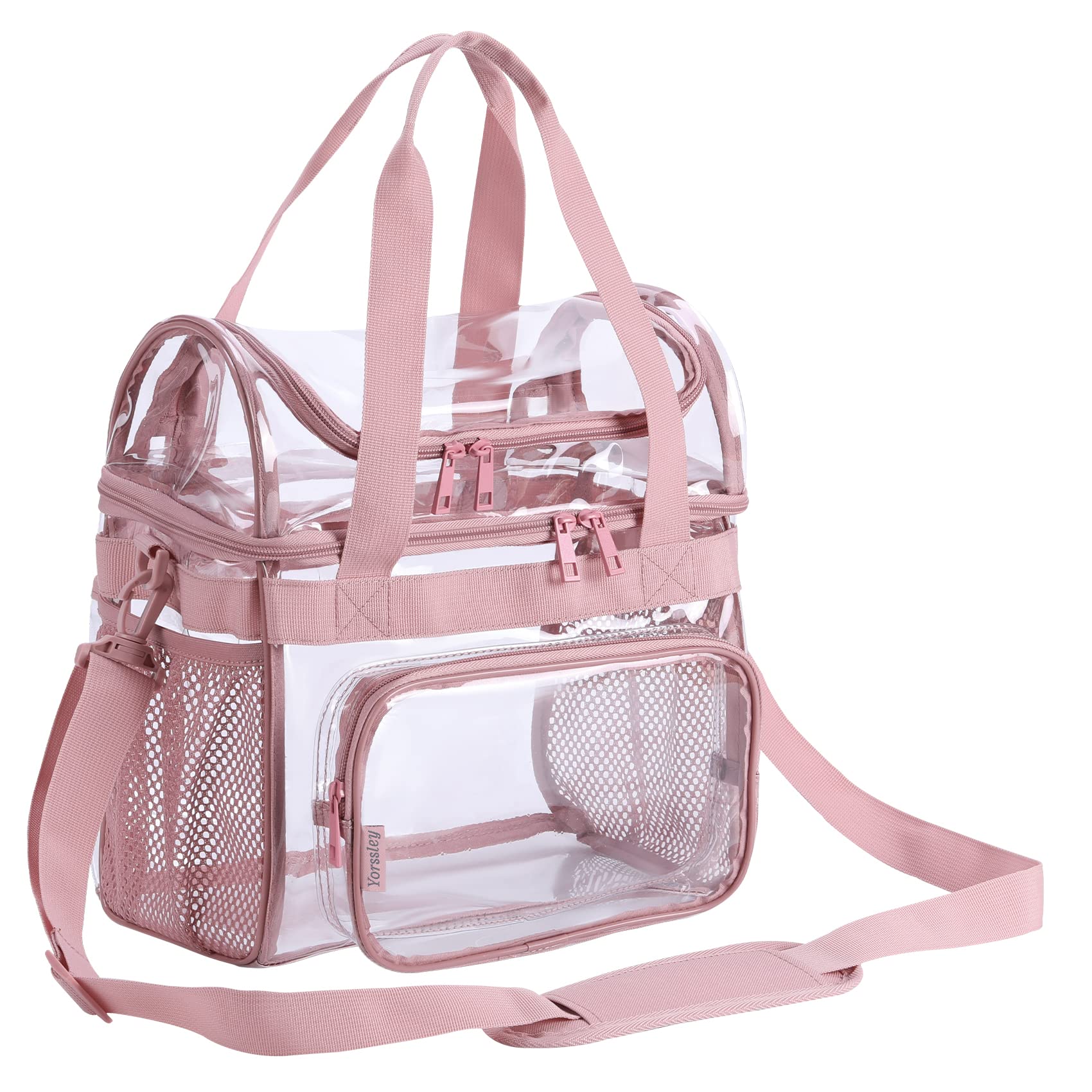 Double Tote Heavy-Duty Pink Clear Lunch Bag for Work: Extra Large 12x12x6 Size - Stadium Approved, Ideal for College, Concerts or Correctional Nurse Officers
