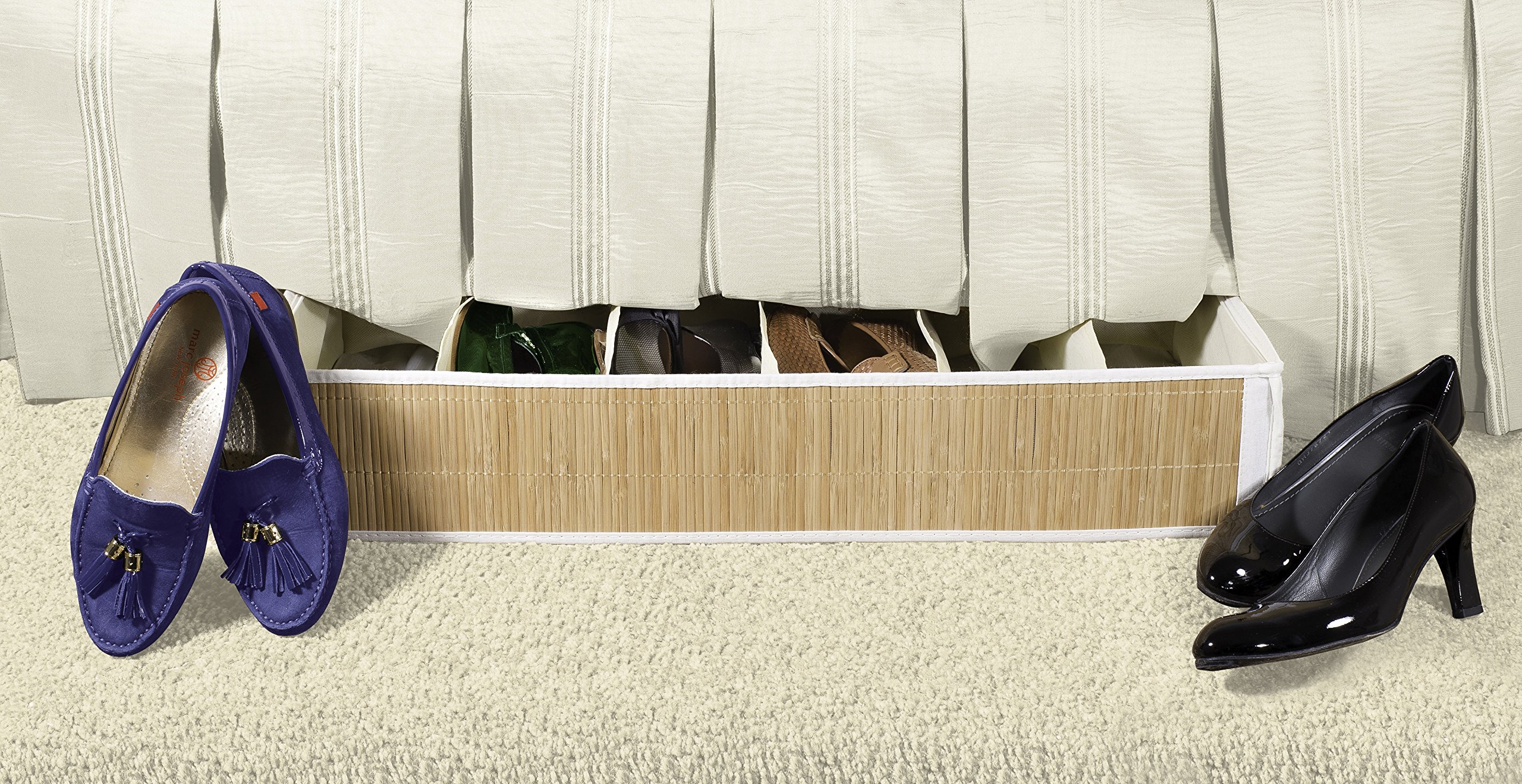 Under The Bed Shoe Organizer - Keep Your Shoes Organized with Storage for Up to Twelve Pairs of Shoes. Decorative Bamboo Siding, Easily Visible with Clear Cover and Protected from Moisture and Dust.