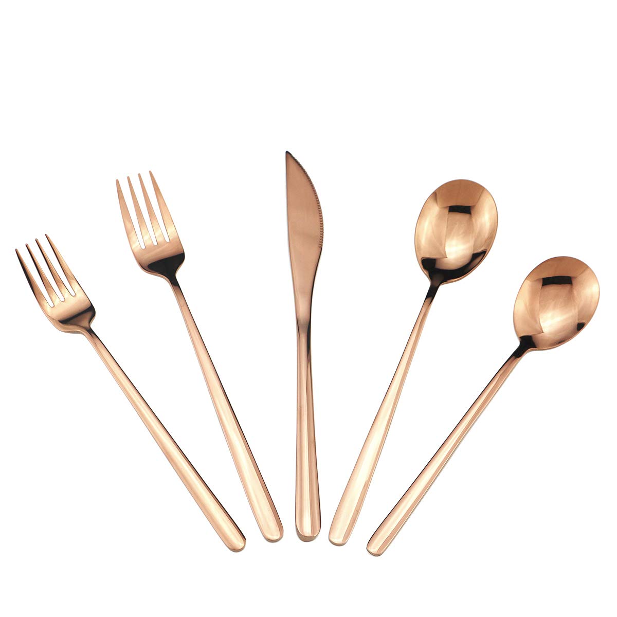 Copper Silverware Set,puzhler 20-Piece 304 Stainless Steel Flatware Cutlery Set for 4,Mirror Polished Rose Gold Tableware Set Ideal for Home Kitchen Hotel Restaurant,Includes Forks Spoons Knives