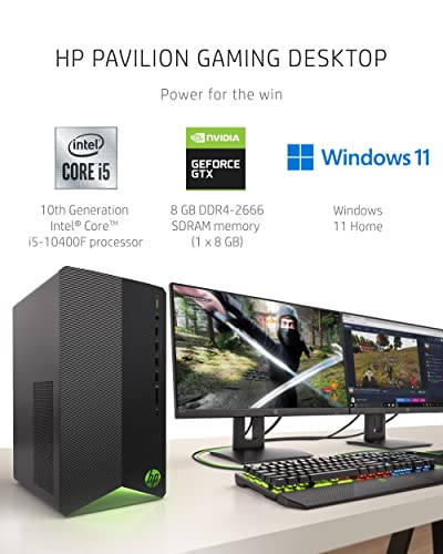 HP Pavilion Gaming Desktop, 10th Generation Intel Core i5-10400F Processor, NVIDIA GeForce GTX 1650 Graphics, 8 GM RAM, 256 GB SSD, Windows 11 Home (TG01-1120, Shadow Black)