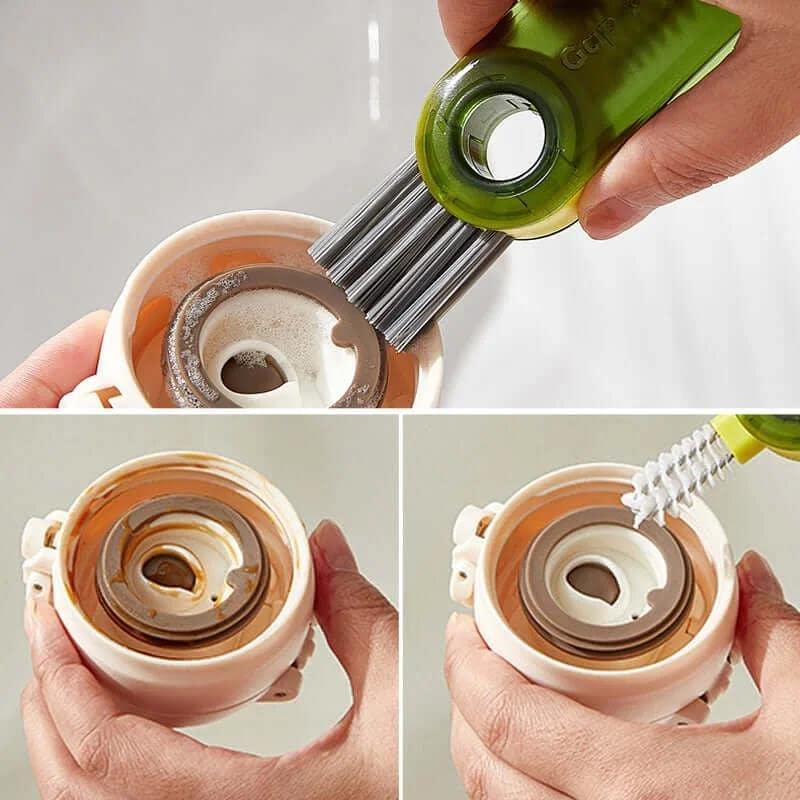 GDSAFS 3 in 1 Multifunctional Cleaning Brush, 3 in 1 Tiny Bottle Cup Lid Detail Brush Straw Cleaner Tools Multi-Functional Crevice Cleaning Brush for Deep Detail Cleaning (Blue&Green)