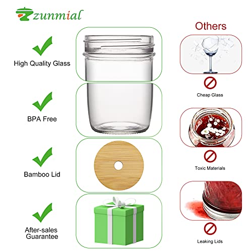 zunmial 4 Pack Smoothie Cup, Boba Cup, 24oz Mason Jar with Lid and Straw, Mason Jar Cups, Bubble Tea Cups, Mason Jar Drinking Glasses