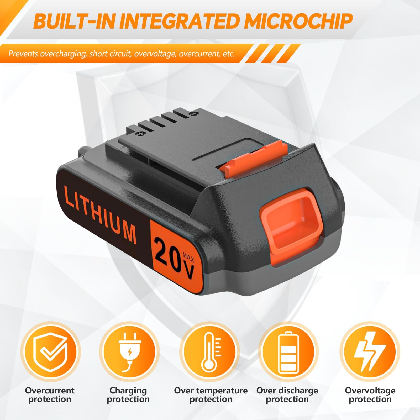 EDETOVAD 20 Volt MAX 2.0AH Lithium-Ion Battery Replacement for Black+Decker 20V Battery,Compatible with All Power 20V Black and Decker Power+ Tools