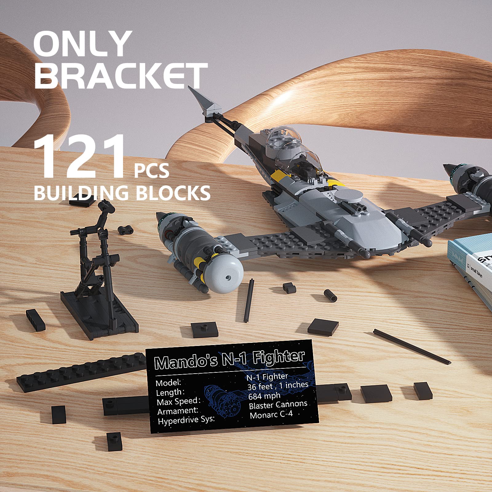 Display Stand for Lego Mando N-1 Fighter 75325 Building Kit, Sturdy Bracket Building Sets with an Informational Fact Plaque, Fun Buildable Toy Playset for Kids Aged 9 and Up(121 Pieces)