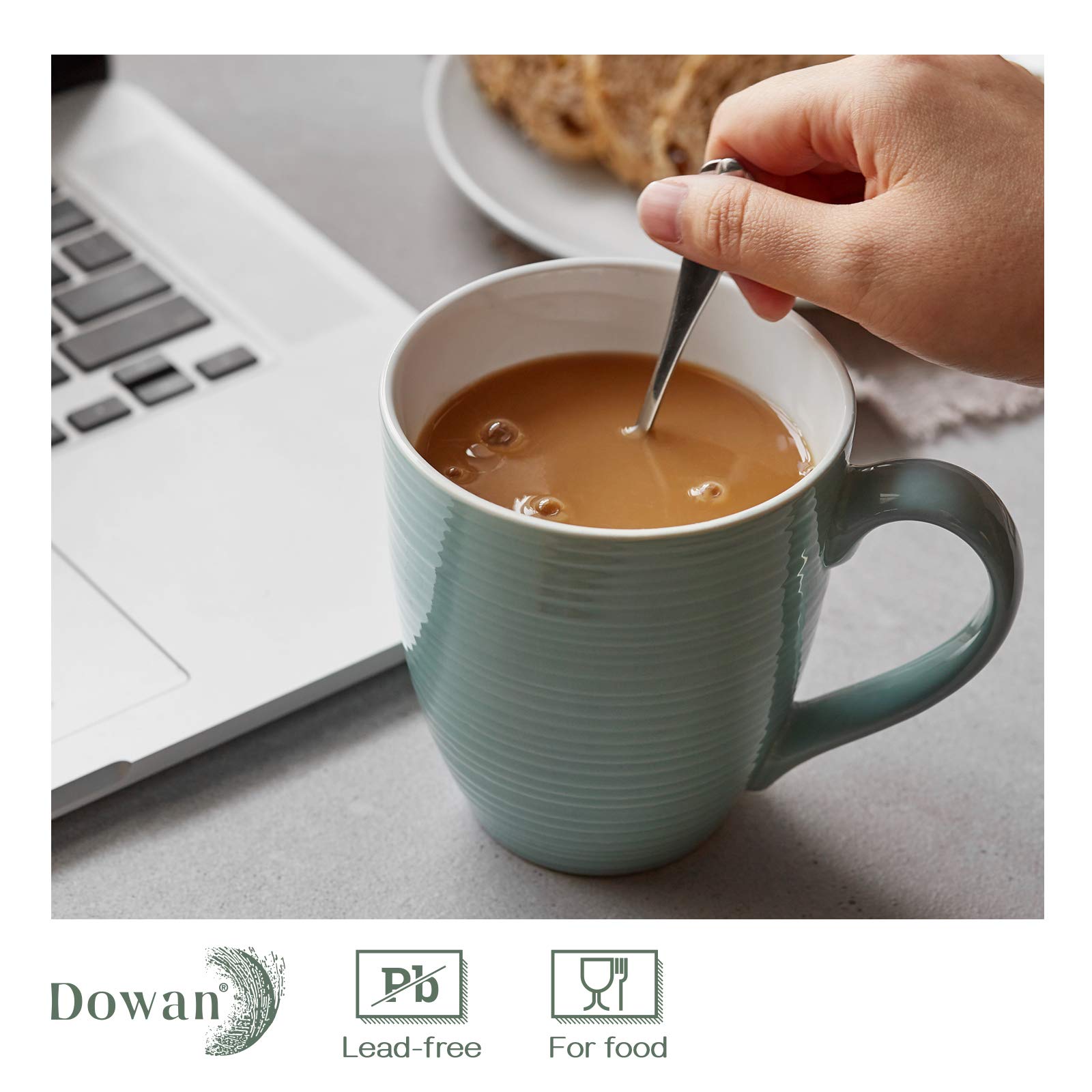 DOWAN 17 oz Large Coffee Mugs Set of 4 - Ceramic Coffee Mugs with Large Handle, Thanksgiving Christmas Coffee Cups Gift for Hot or Cold Drinks, Easy to Hold & Texture Design, White