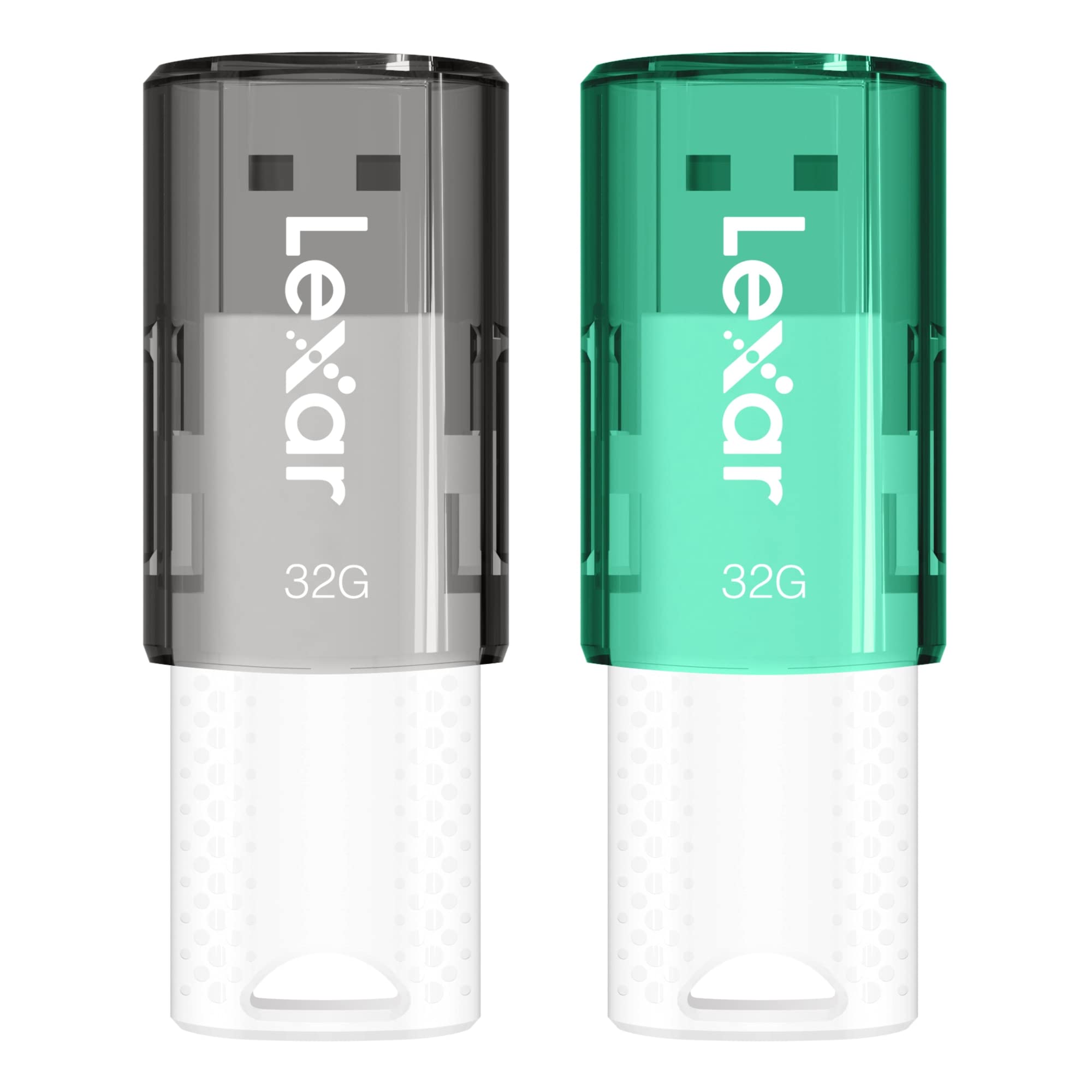 Lexar® JumpDrive® S60 USB 2.0 Flash Drives, 32GB, Black/Teal, Pack Of 2 Flash Drives, LJDS60-32GB2NNU