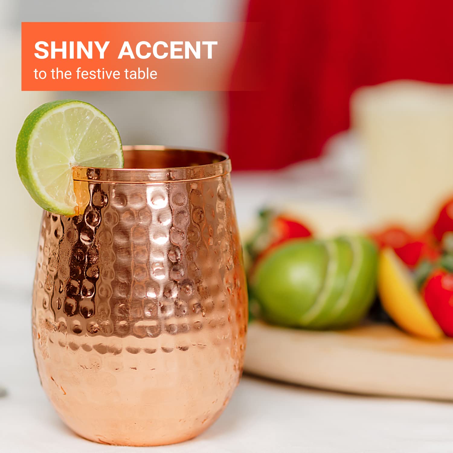 Copper wine glasses set of 4 β 17oz gleaming 100% solid hammered copper stemless wine cups β Valent for men and women β great copper tumblers for red or white wine and Moscow mules.