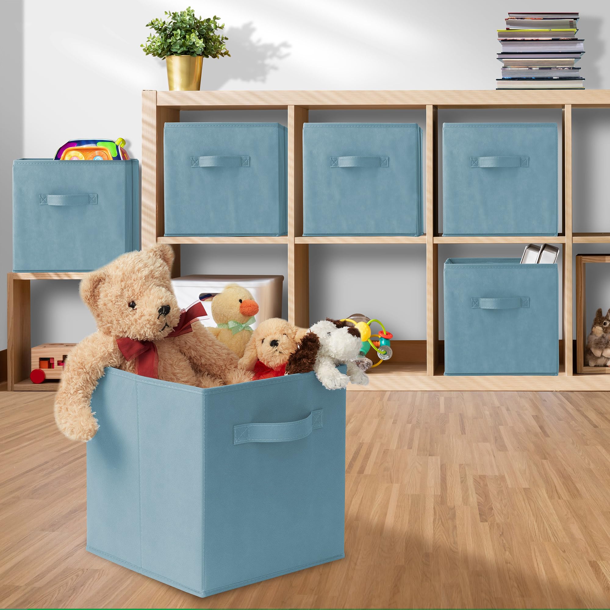 Casafield Set of 12 Collapsible Fabric Cube Storage Bins, Baby Blue - 11" Foldable Cloth Baskets for Shelves, Cubby Organizers & More