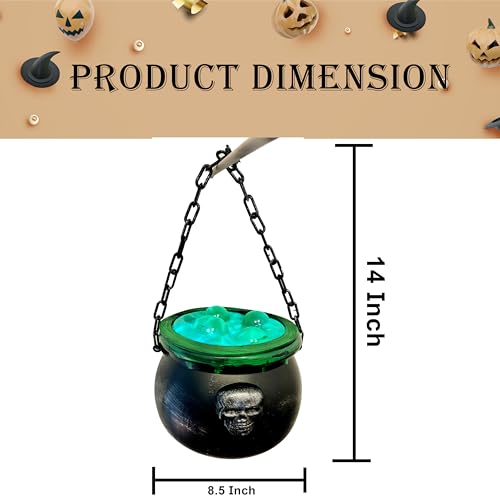 GIFTEXPRESS 8 Inches Special Effect Halloween Black Cauldron with Light-up Green Potion, Witch Cauldron with Brew Sound Effects for Halloween Decoration, Horror Scene Witch Holiday Décor Theme Party