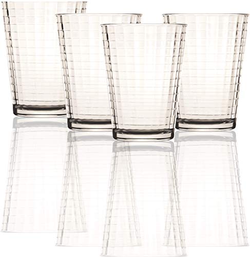 Circleware Matrix Juice Drinking Glasses, 4 piece Set, Heavy Base Tumbler Beverage Ice Tea Cups, Home & Kitchen Entertainment Glassware for Water, Milk, Beer, Whiskey Bar Decor, 7 oz, Clear