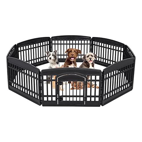 IRIS USA 24-inch Dog Playpen - Pet Exercise Pen with Door - 4 to 8 Panel Sizes, Black