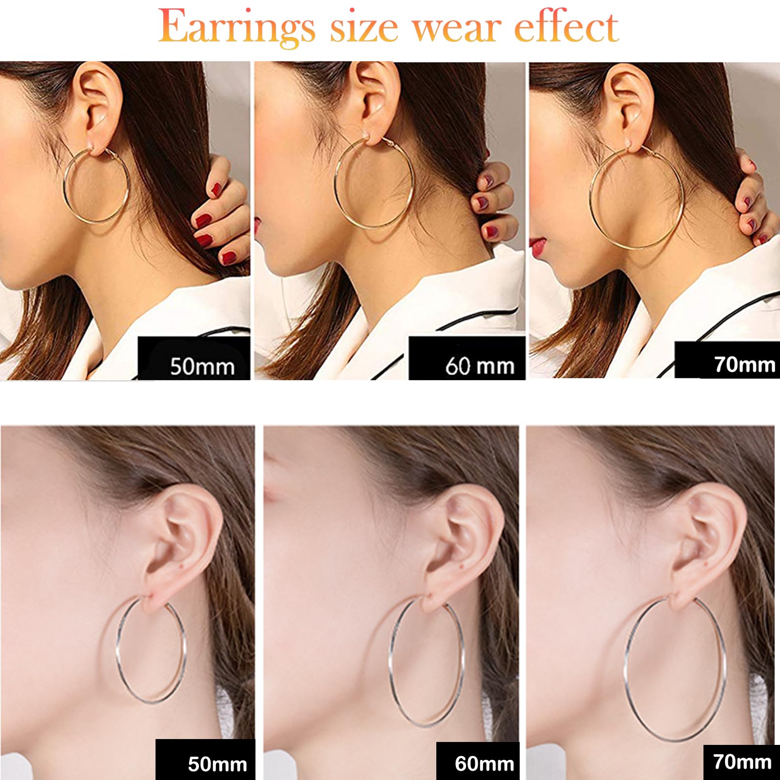 Cocadant 6 Pairs Big 14K Gold Hoop Earrings for Women Set,925 Sterling Silver Post Hypoallergenic Dainty Large Thin Silver 50/60/70mm Hoops