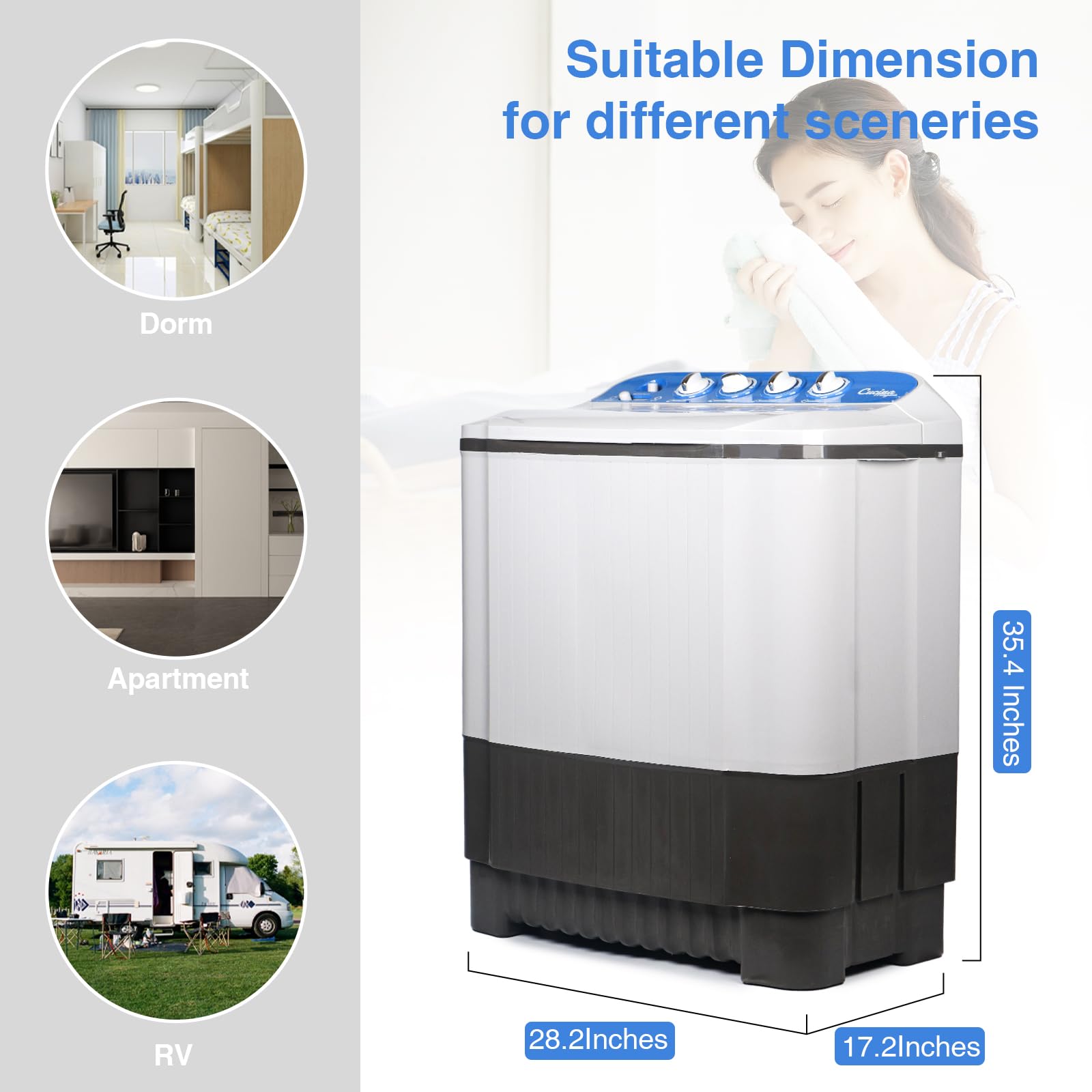 Iorbur 24Lbs Portable Washer and Dryer, Portable Washing Machine, Washer (16Lbs)& Spin(8Lbs)2 in 1 Twin Tub Washer Compact Machine with Drain Pump