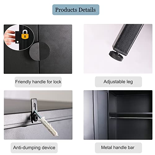 MIOCASA Steel Storage Cabinet Metal Locker 2 Door Wardrobe Armoire Closet with Hanging Rod for Bedroom, Changing Room, Laundry Room, Office