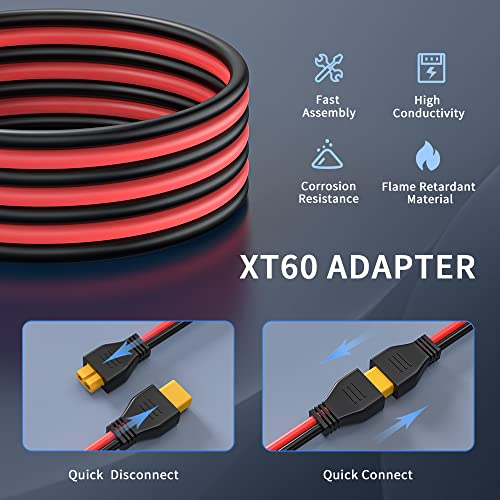 ELECTOP XT60 Extension Cable 10Ft, 10AWG XT60 Cable Wire XT60 Male to Female Adapter Connector Converter Plug for RC Battery Lipo Battery Pack Solar Generator Portable Power Station and Solar Panel