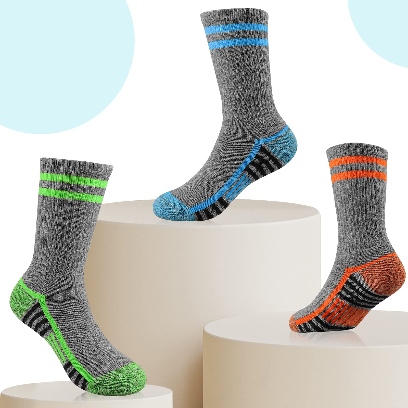 Comfoex Boys Crew Socks 4-6 6-8 8-10 Years Old Athletic Long Cotton Socks For Kids Half Cushioned Calf Socks 6 Pairs
