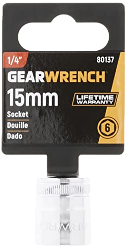 GEARWRENCH 1/4" Drive Standard Metric Socket 15mm, 6 Point - 80137